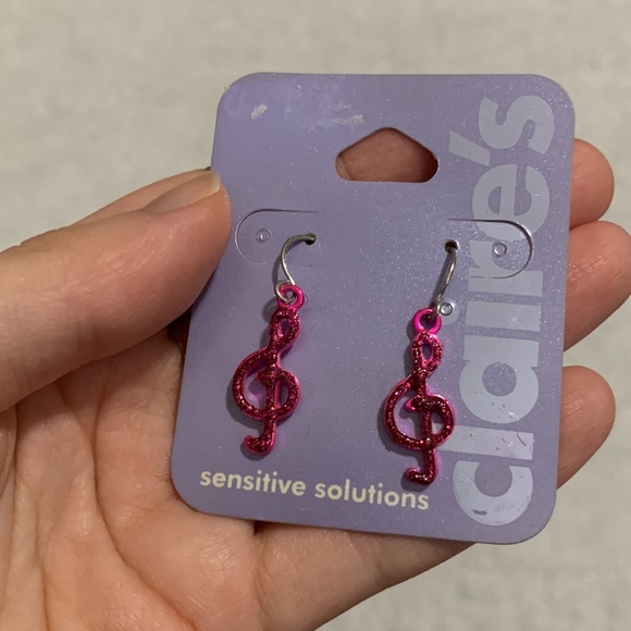 Claire's | Jewelry | Hot Pink Treble Clef Music Note Earrings | Poshmark